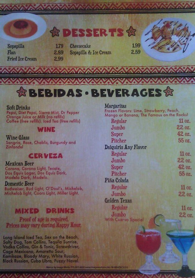 Menu at Mi Hacienda Mexican Restaurant, Decatur