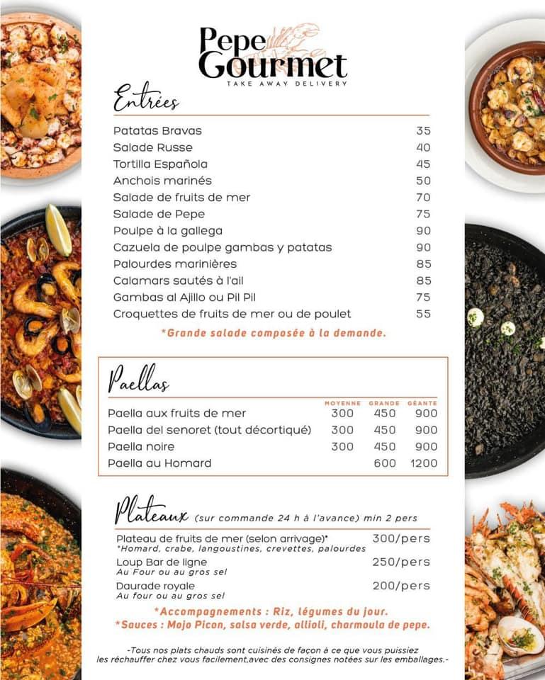 Menu at Pepe Luis restaurant, Casablanca