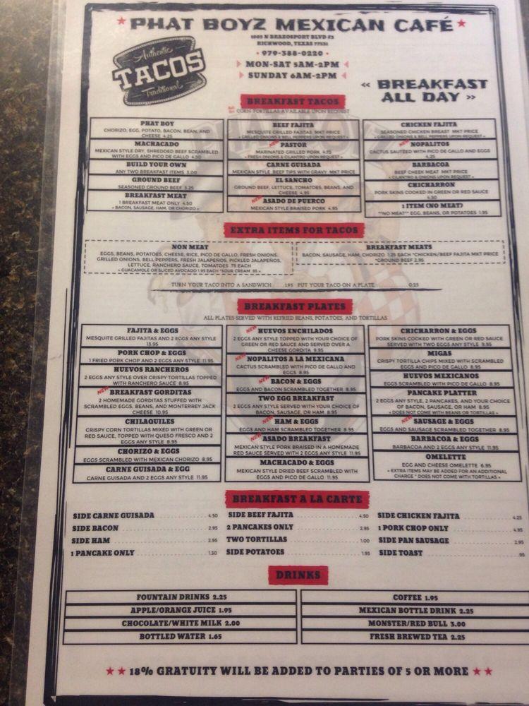 Menu at Phat Boyz restaurant, Richwood, Brazosport Blvd N