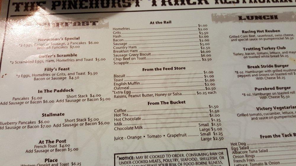 Menu at Pinehurst Track Restaurant, Pinehurst