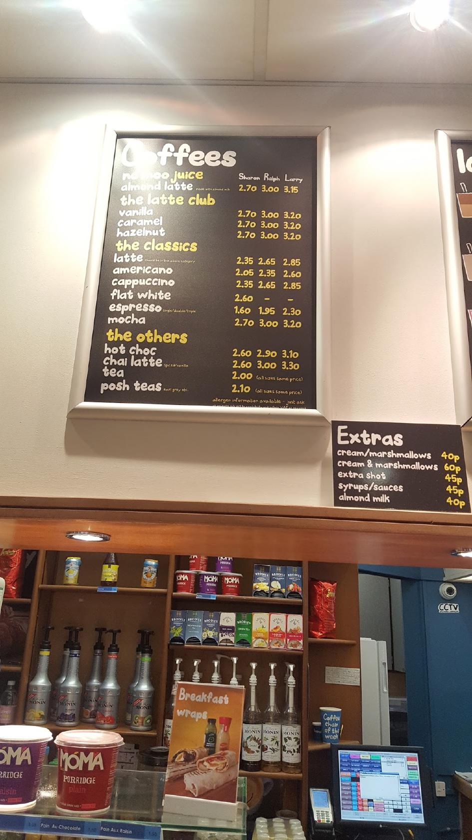 Menu at Puccino's, Worthing