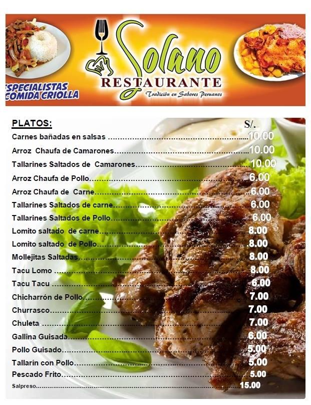 Menu at Restaurante Solano, Chao