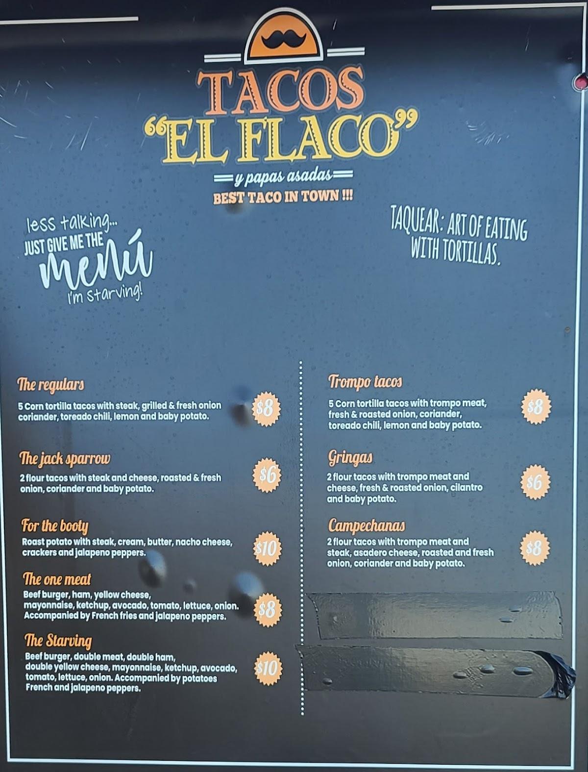 Menu at Tacos El Flaco (Food Truck) restaurant, Dickinson