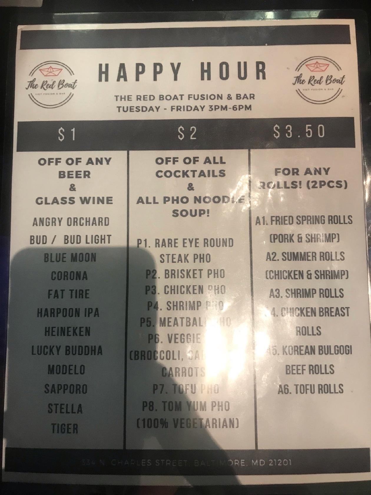 Carta del restaurante The Red Boat Asian Fusion, Baltimore, 3 N Eutaw St