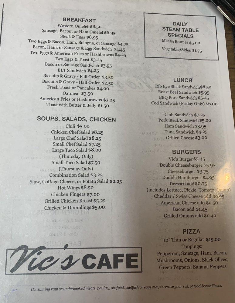 Menu at Vic's Cafe, New Albany