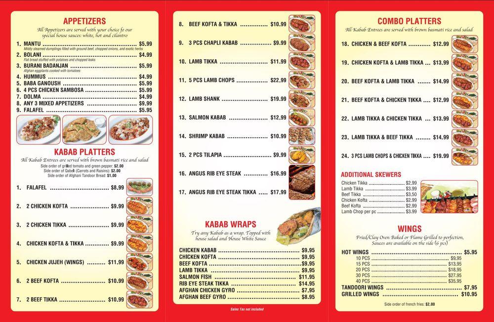 Menu at AFGHAN KABAB HOUSE restaurant, Carnegie