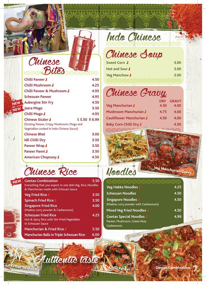 Menu at Geetas Fast Food, Leicester