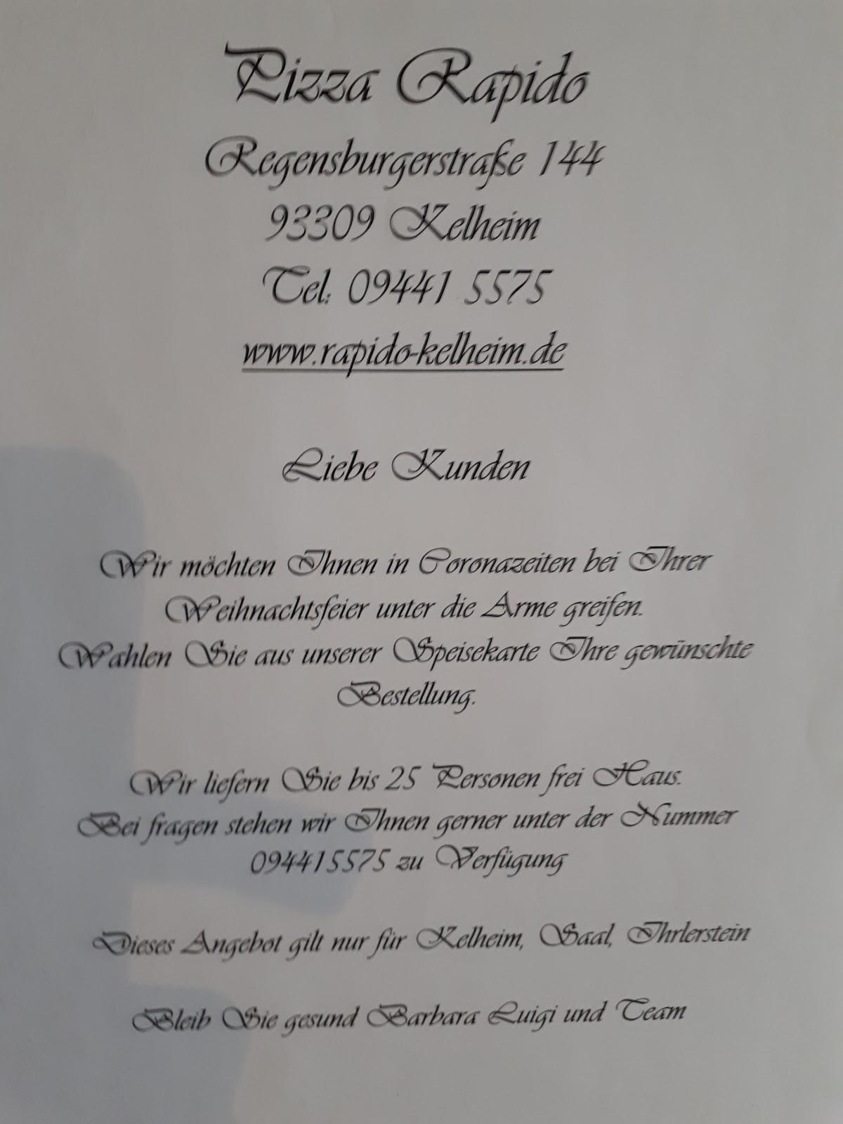 Menu at Pizzeria Rapido, Kelheim