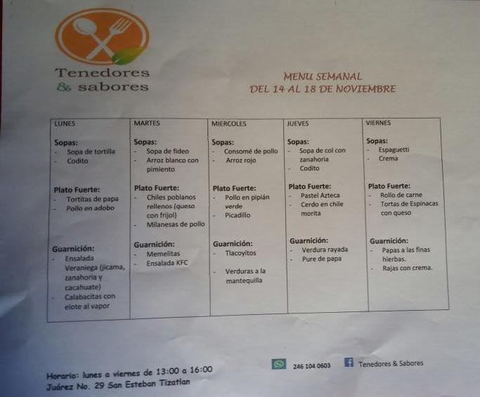 Menu at Tenedores & Sabores restaurant, Tlaxcala