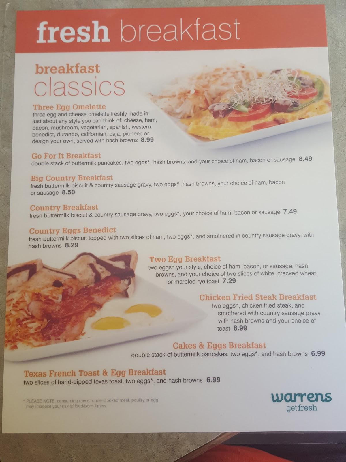 Menu at Warren's Family Restaurant Roy, Roy, S 3500 W