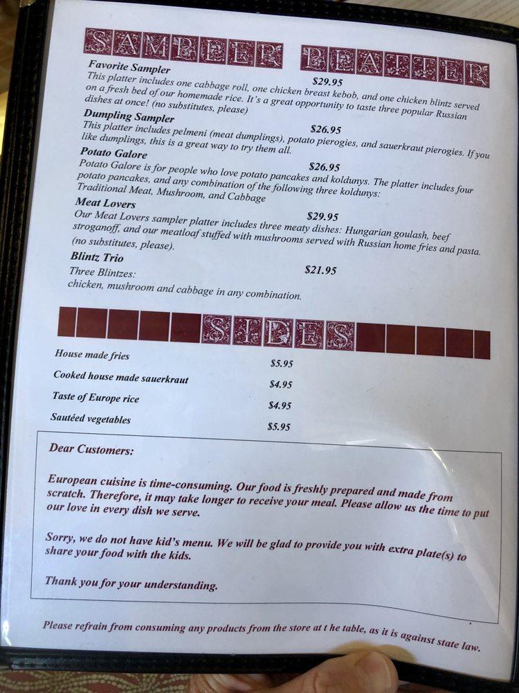 Carta del pub y bar A Taste of Europe, Arlington