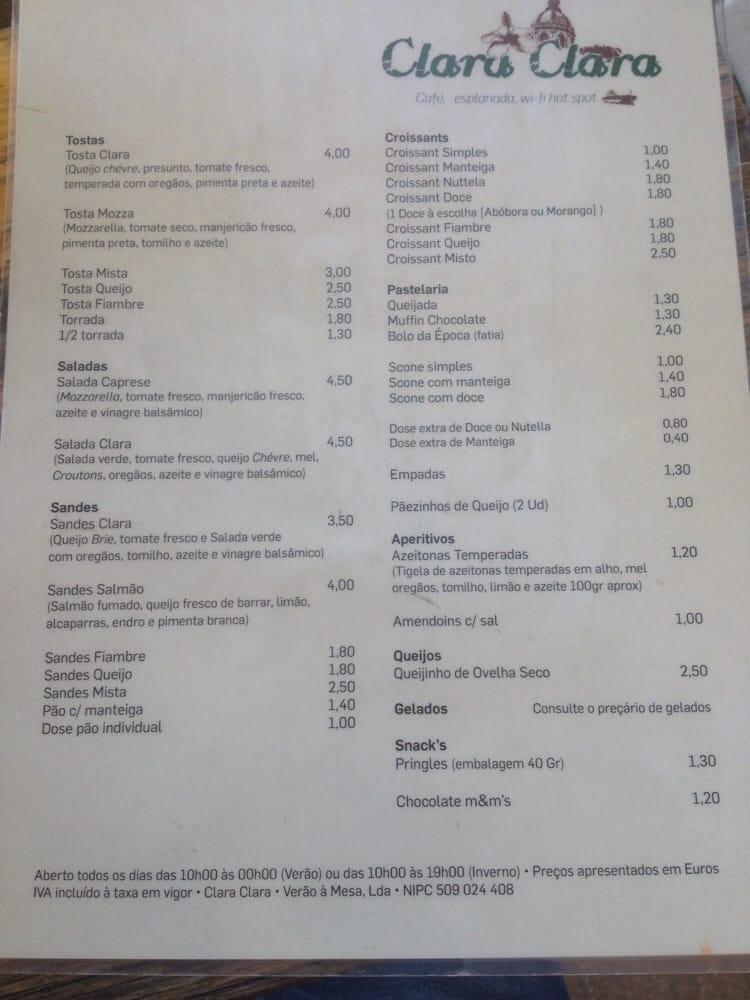 Menu em Clara Clara Café, Lisboa