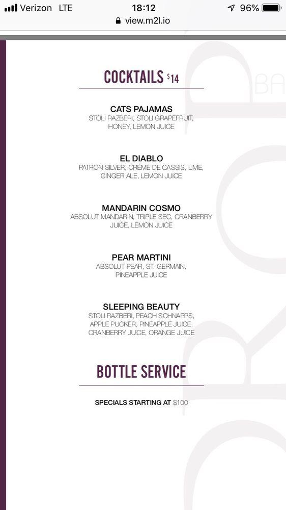 Menu at Drop Bar, Henderson
