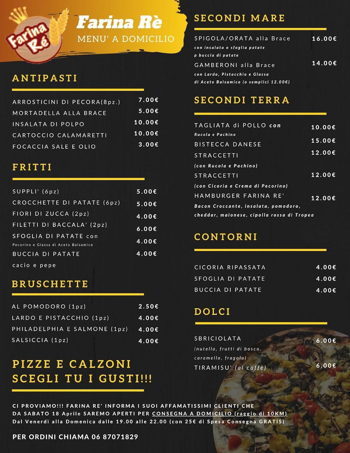 Menu da Farina Ré pizzeria, Roma, Viale Carmelo bene 253
