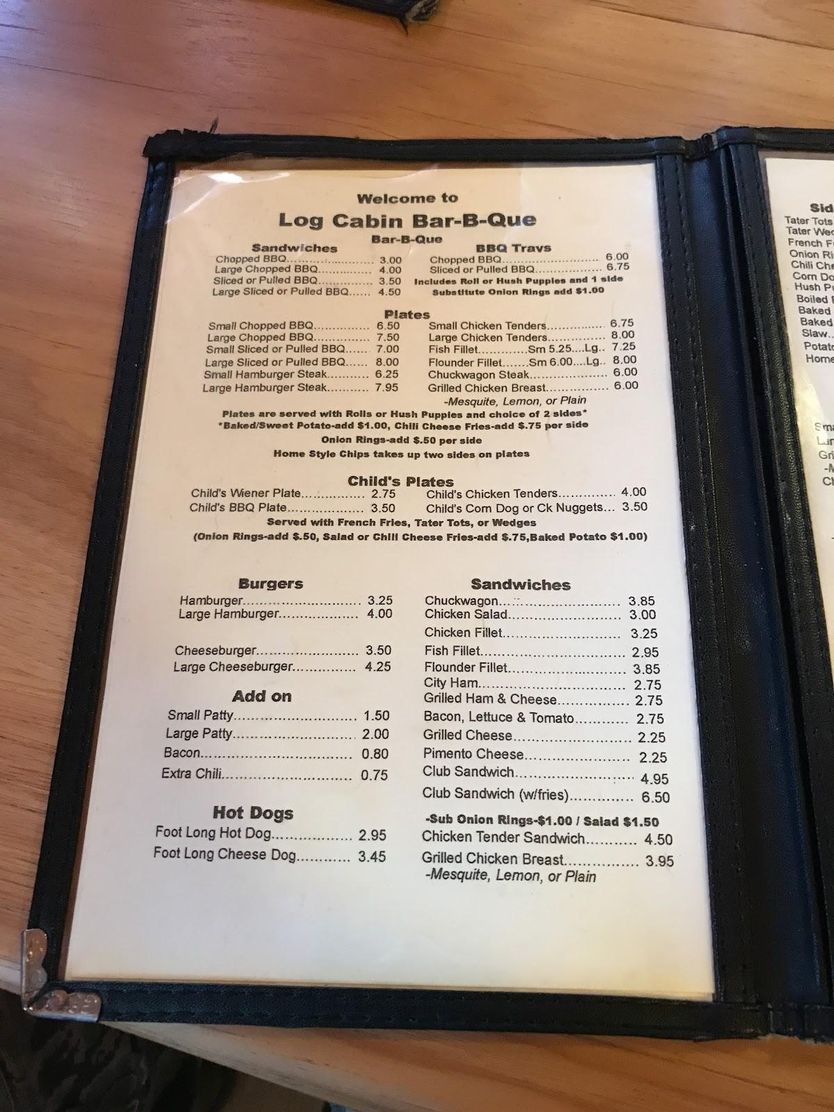 Menu at Log Cabin Bar BQue, Albemarle