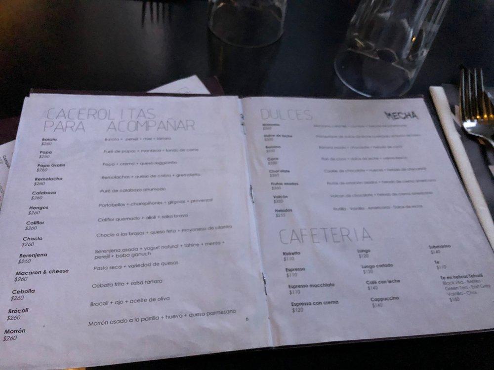 Carta de parrilla Mecha Fuego Porteño, Buenos Aires