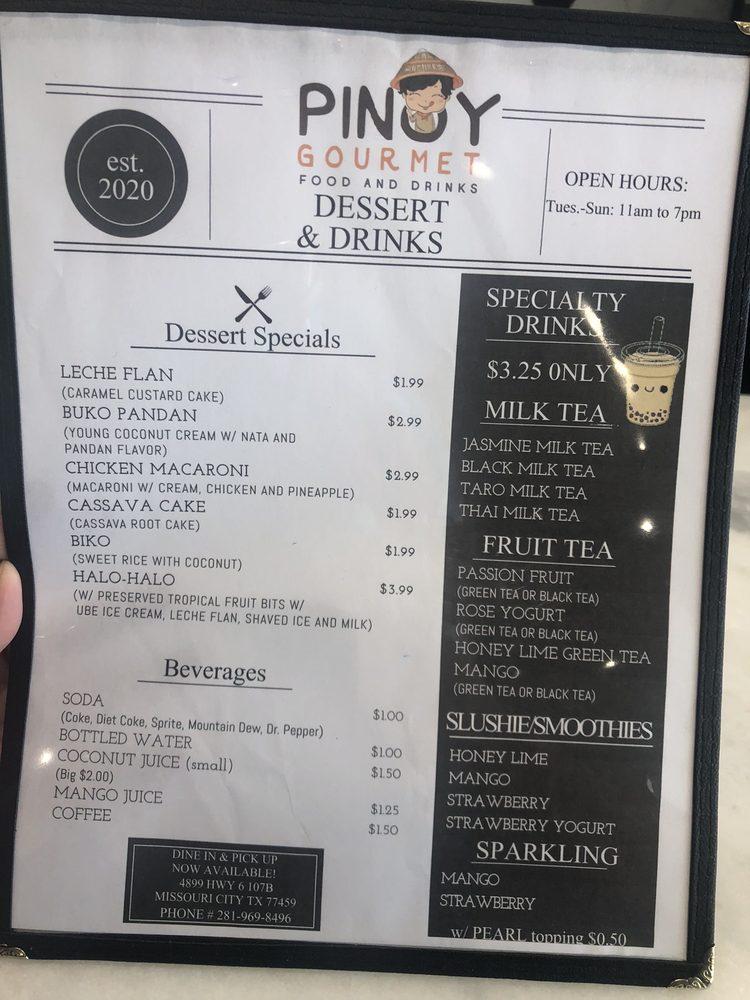 Menu at Pinoy Gourmet restaurant, Missouri City