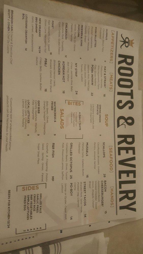 Menu at Roots & Revelry pub & bar, Birmingham