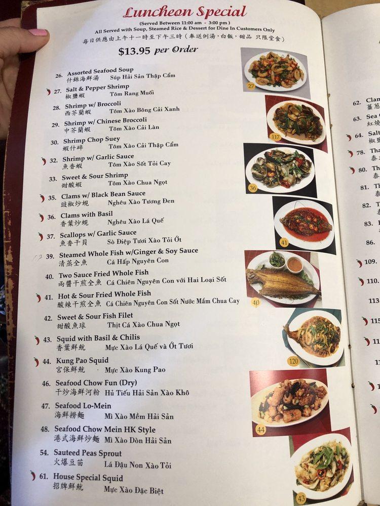 Menu at Seafood Cove restaurant, Garden Grove, Westminster Blvd.