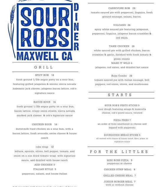 Menu at Sour Robs pizzeria, Maxwell