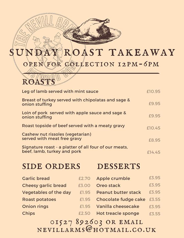 Menu at The Nevill Arms pub & bar, Redditch