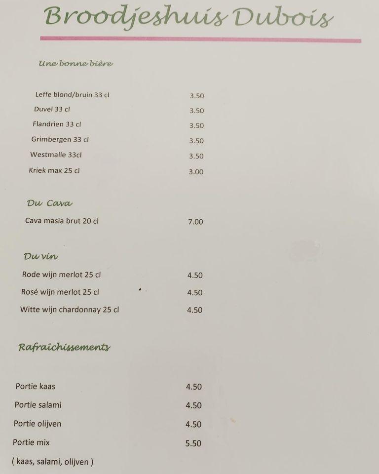 Carta de Broodbar Henriette, La Panne