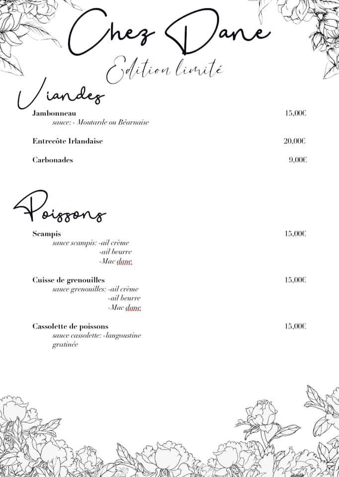 Menu au Restaurant "Chez Dane" - (ex Friterie En Bois), Herstal, Rue En ...