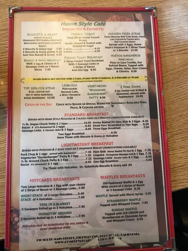 Menu at Home Style Cafe, Fort Bragg, 790 S Main St