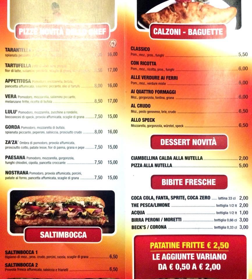 Menu at Pizzeria verace da Max a Sarmeola di Rubano, Sarmeola