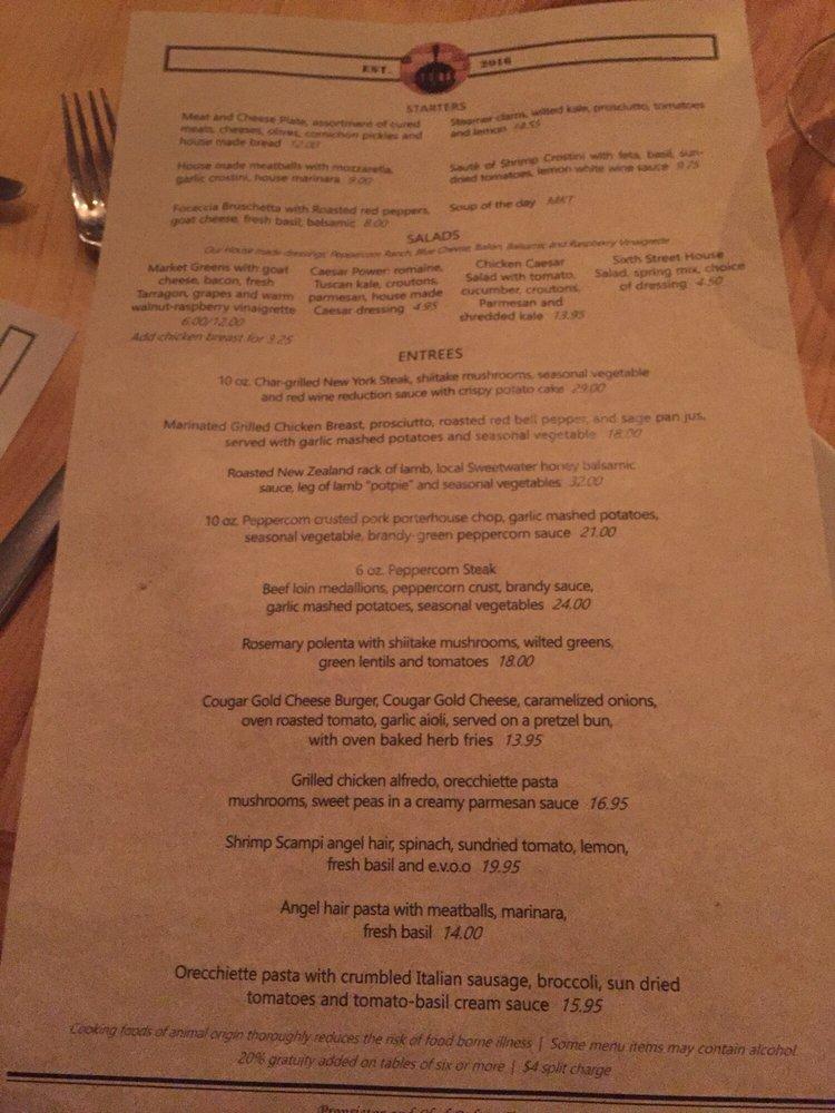 Menu at Saute' on 6th pub & bar, Clarkston