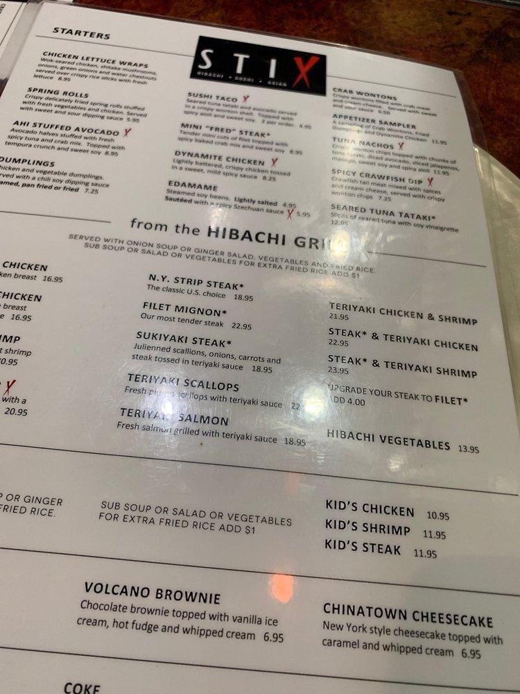 Menu at Stix restaurant, Collierville, Merchants Park Cir #202