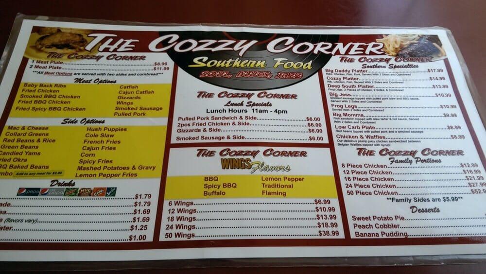 Menu at The Cozzy Corner restaurant, Appleton