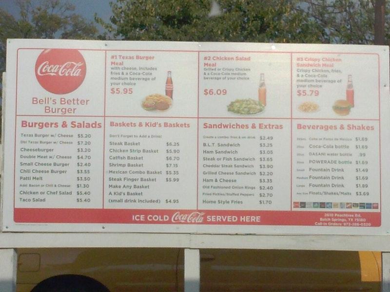 Menu at Bells Better Burgers restaurant, Balch Springs