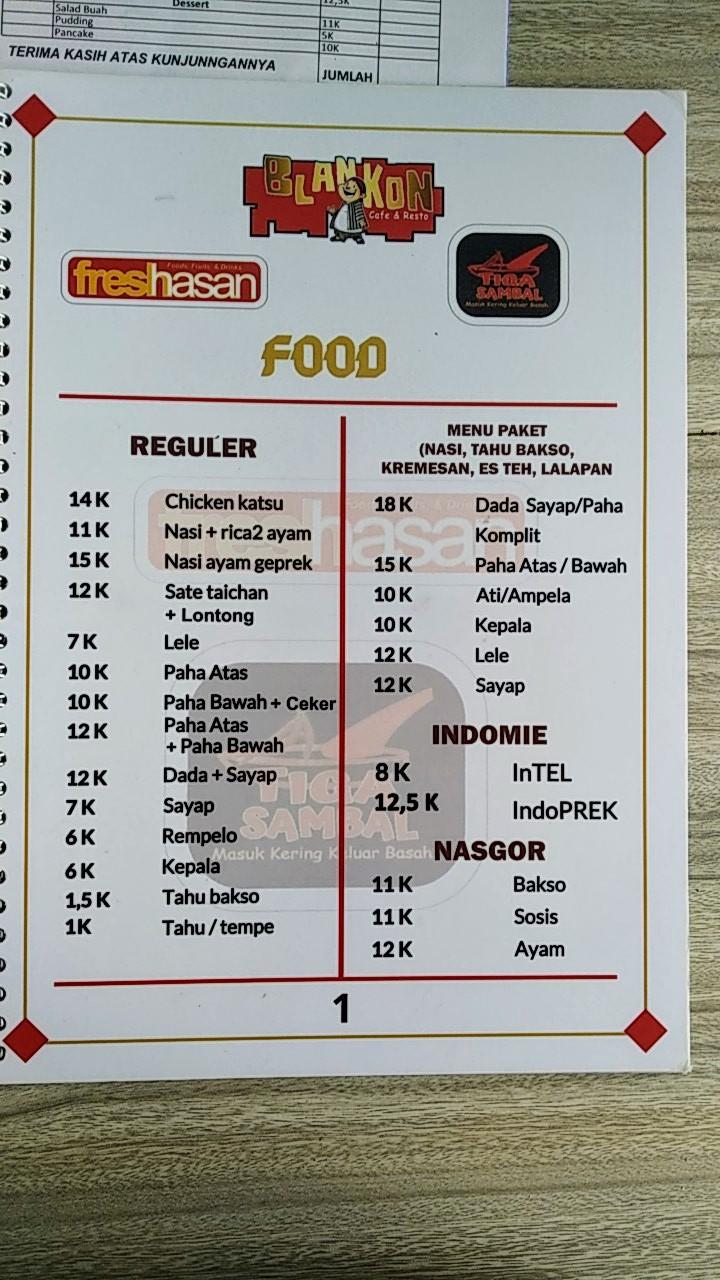 Menu at Blankon Cafe dan Resto, Semarang