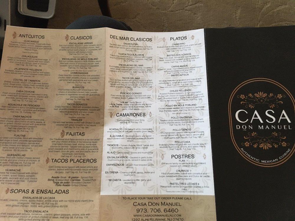 Menu at Casa Don Manuel restaurant, Wayne