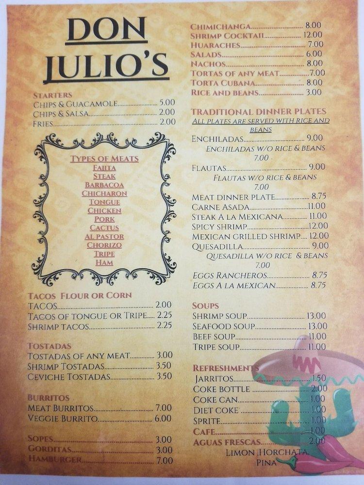 Menu at Don Julio's (WIMAUMA) restaurant, Wimauma, 5212