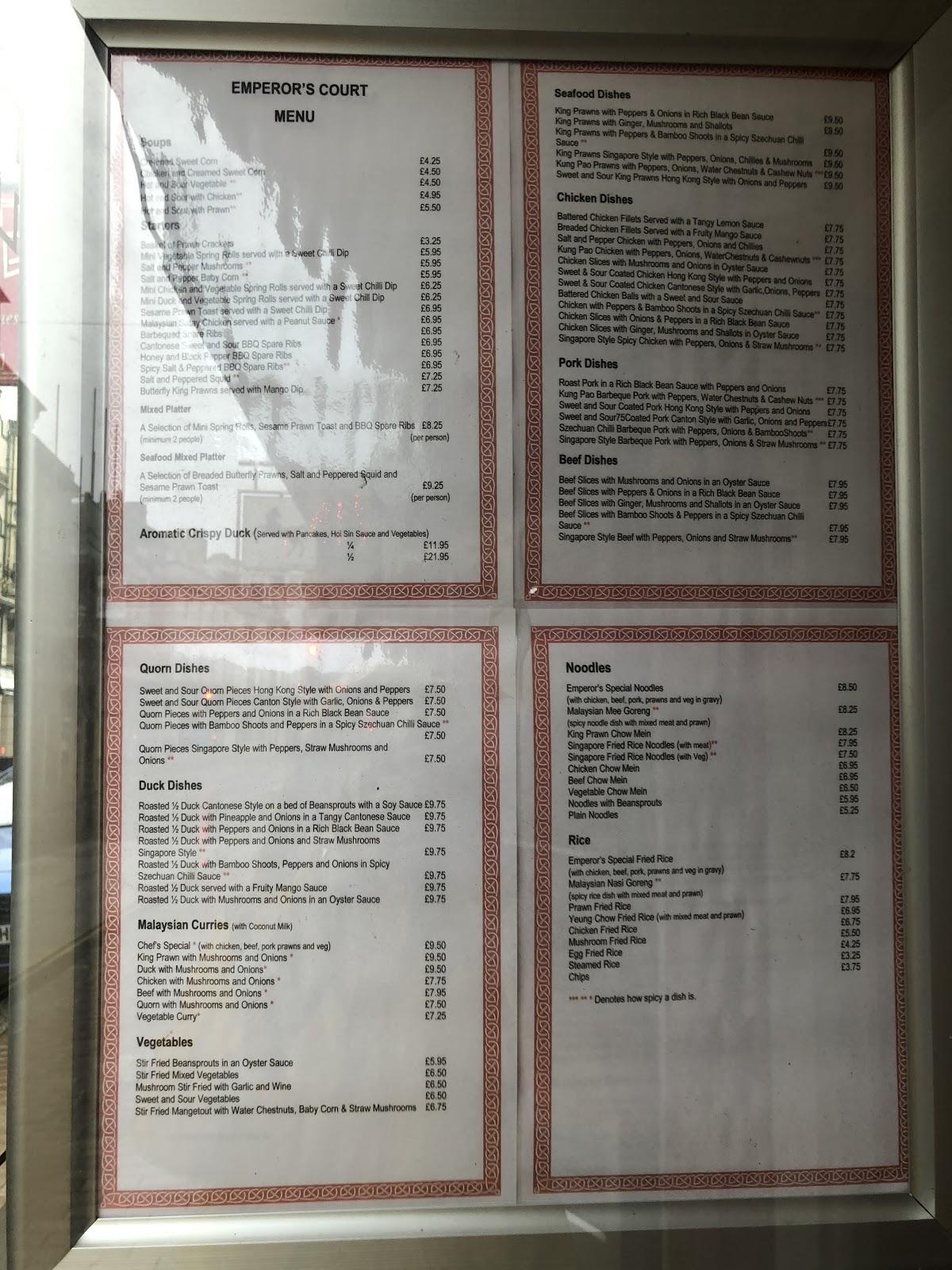 Menu at The Empress restaurant, Ilfracombe