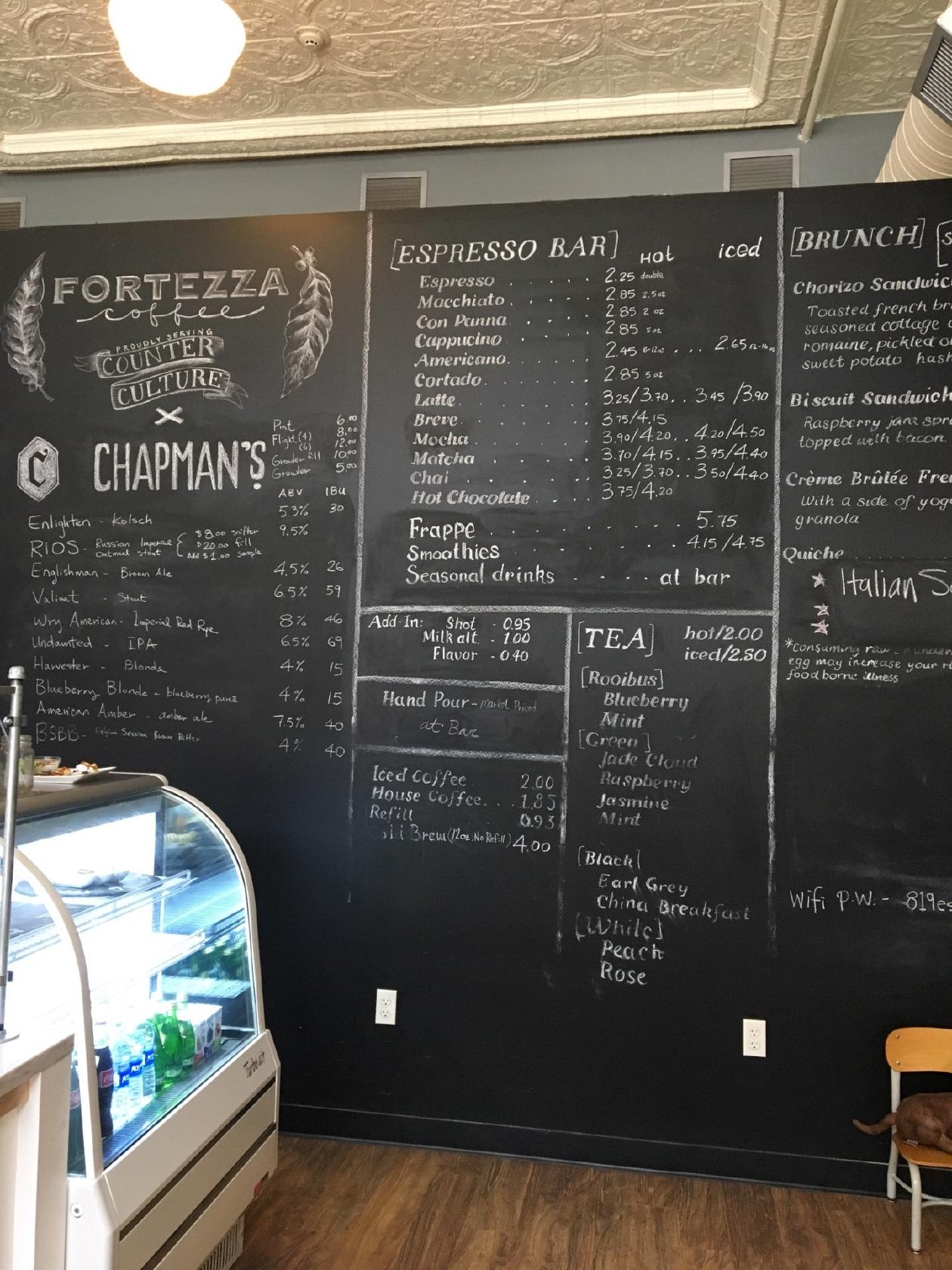 Menu at Fortezza Coffee cafe, Fort Wayne
