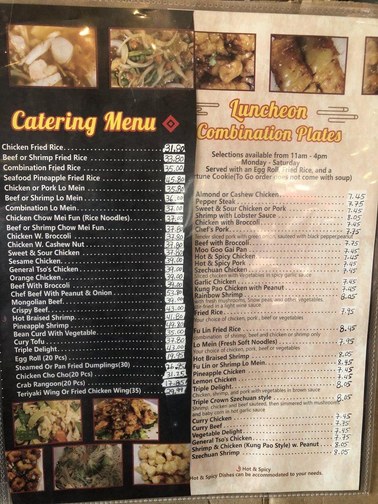 Menu at Fu lin Chinese restaurant, Little Rock