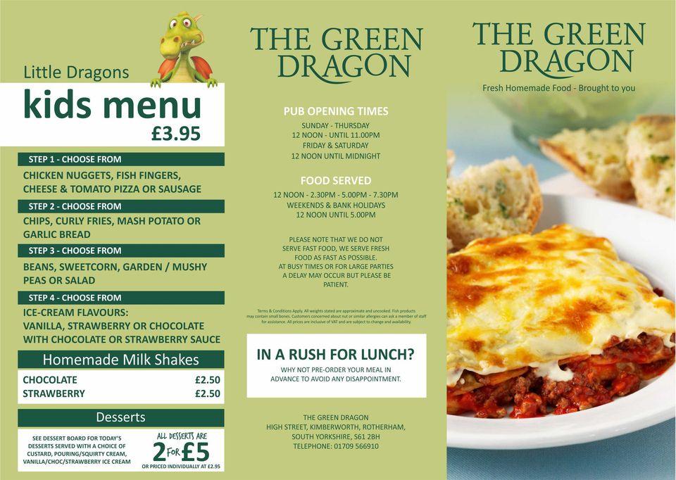 Menu at Green Dragon Inn pub & bar, Rotherham