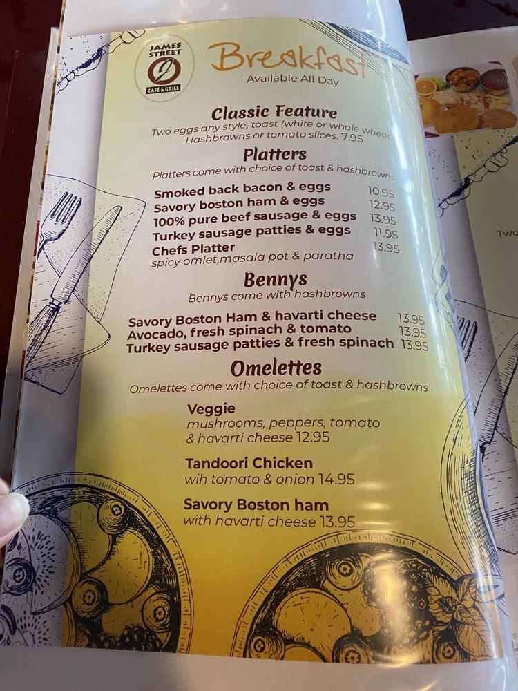 Menu at James Street Café & Grill, Burnaby