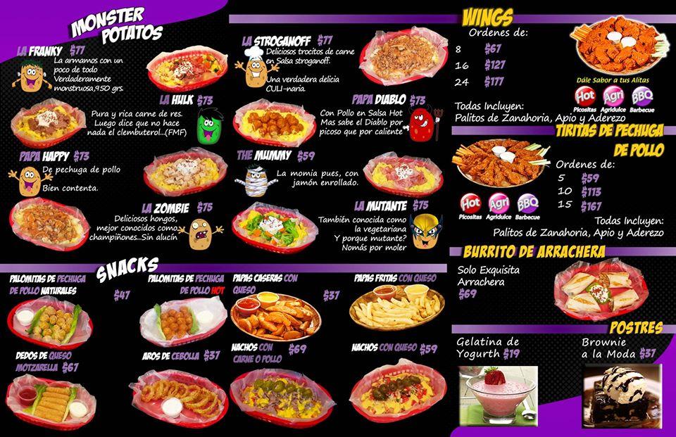 Menu at Monster Potatos pub & bar, Acapulco