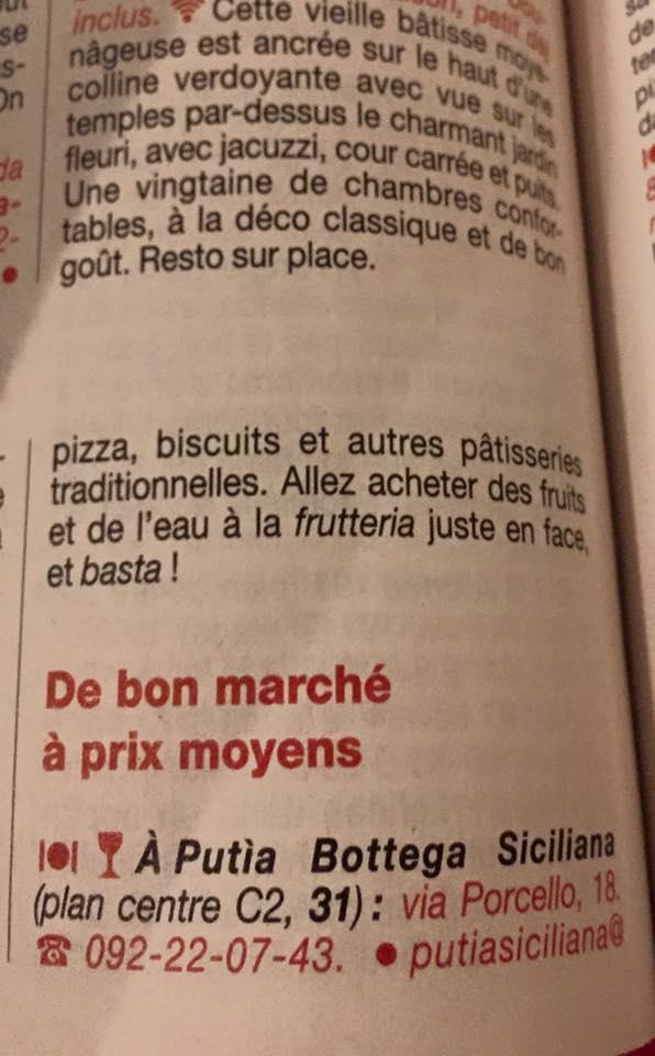 Carta del pub y bar A'Putia Bottega Siciliana, Agrigento
