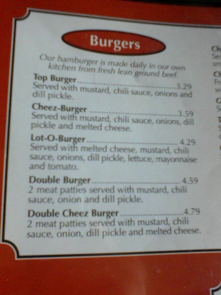 Menu at Red Top Drive Inn fast food, Winnipeg