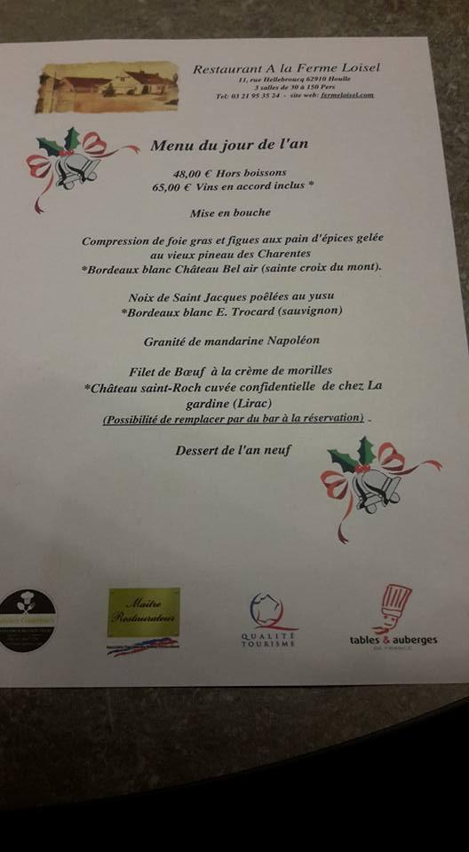 Menu au Restaurant à la Ferme Loisel, Houlle