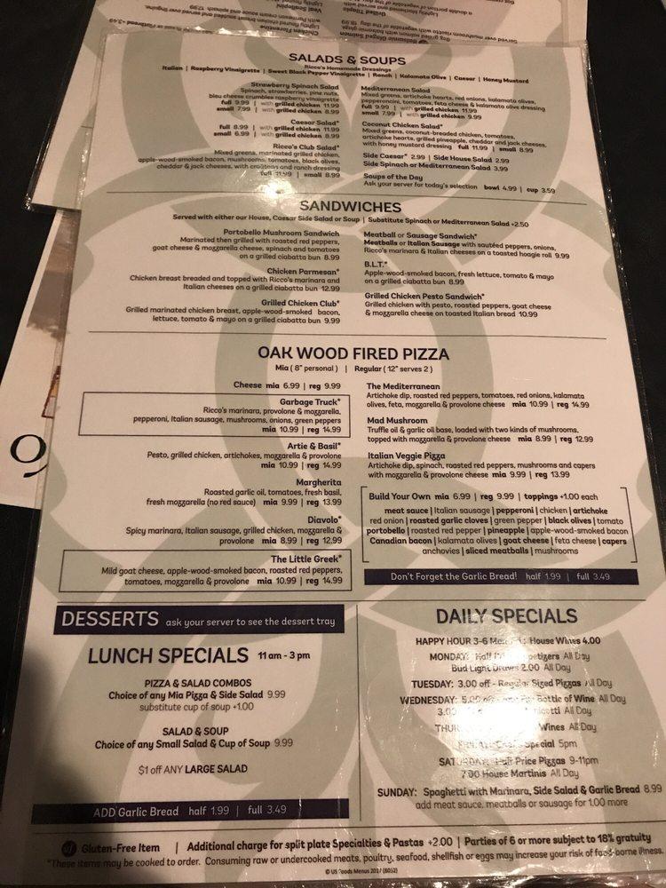 Menu at Ricco's Italian Bistro pizzeria, Overland Park