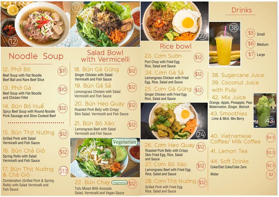 Menu at Saigon's House restaurant, Haymarket