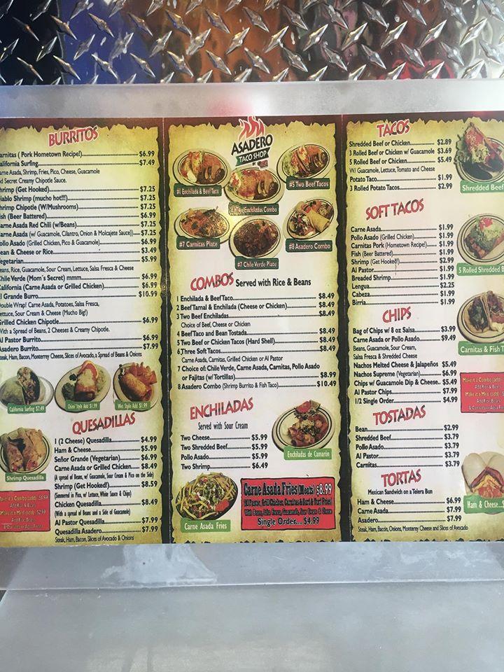 Menu at Tacos Asadero restaurant, San Diego, Bernardo Heights Pkwy