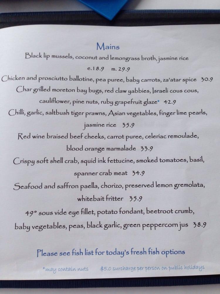 Menu at Tha Fish restaurant, Cairns, The Pier Shopping Centre