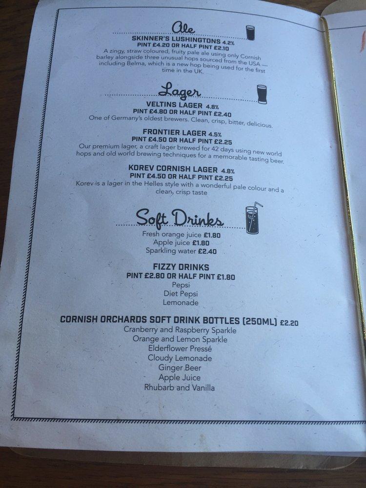 Menu at The Fistral Stable restaurant, Newquay, Fistral Beach